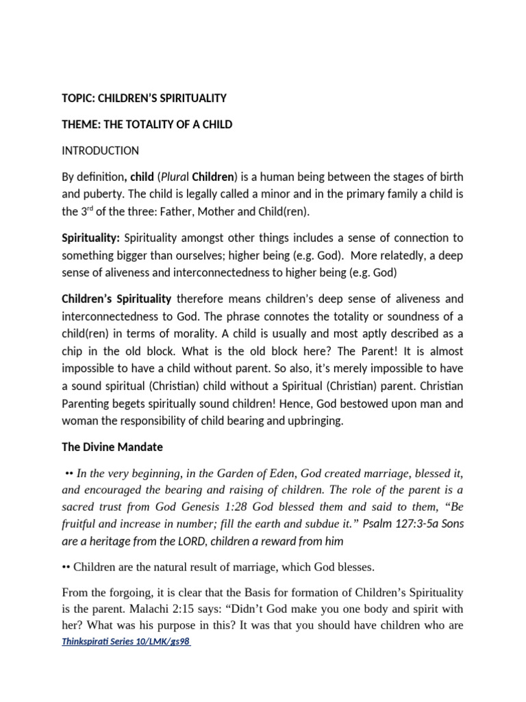 Children Spirituality and Family Faith | PDF | Wisdom | God
