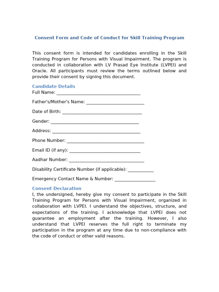 Consent Form Visual Impairment Training LVPEI | PDF