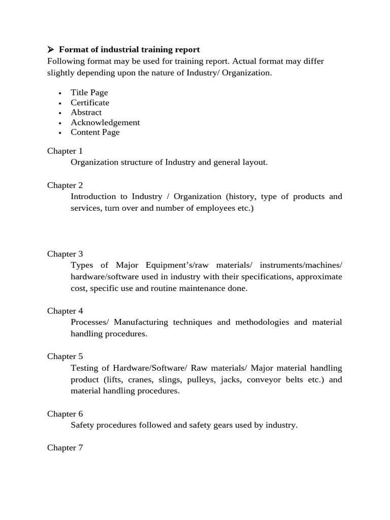 Industrial Training Report Format Guide | PDF