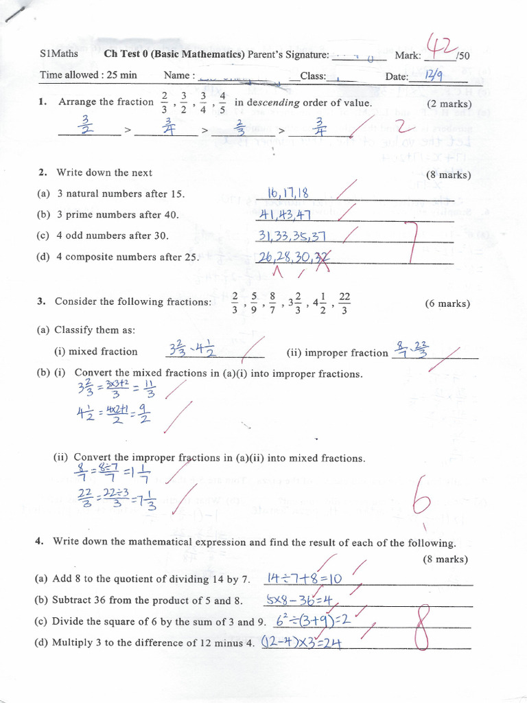 CH Test 0 (Basic Mathematics) | PDF