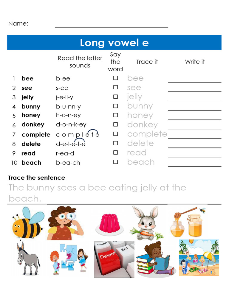 Long E Words Practice List | PDF