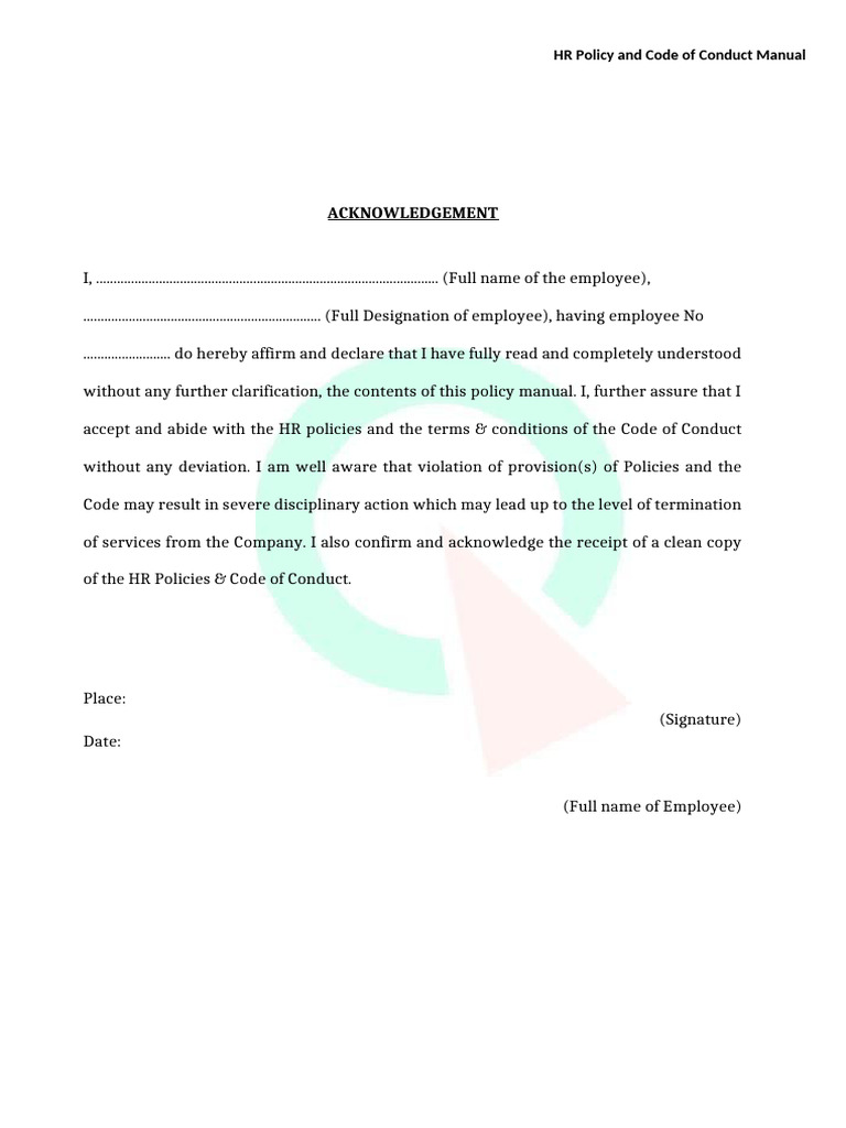Employee Policy Acknowledgment Form | PDF