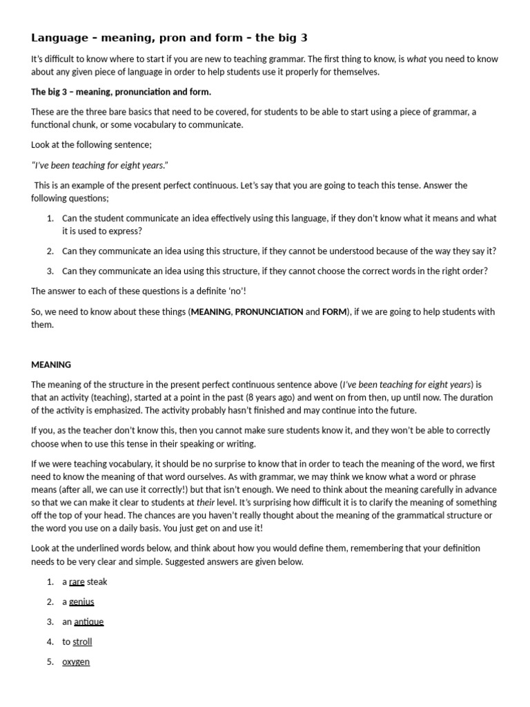 Teaching Meaning, Pronunciation, Form | PDF | English Language | Stress ...