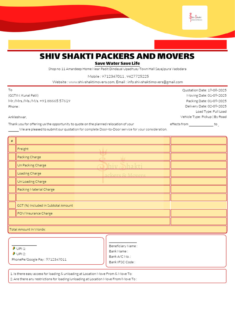 Quotation for Household Moving Services | PDF | Insurance