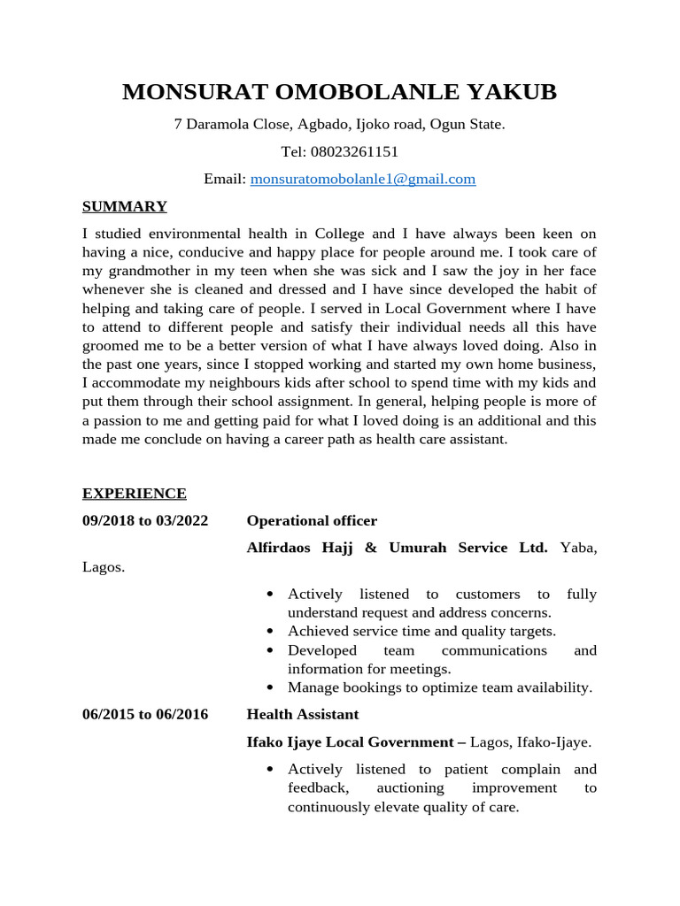 Monsurat Omobolanle Yakub Letter | PDF | Medicine | Health Care