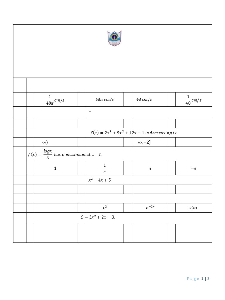 Question Paper Maths Class 12TH Useful | PDF | Mathematical Analysis ...