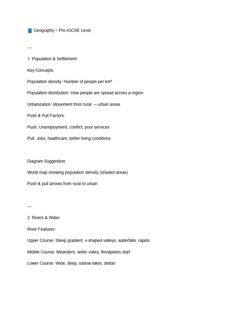 Pre-IGCSE Geography: Key Concepts Explained | PDF
