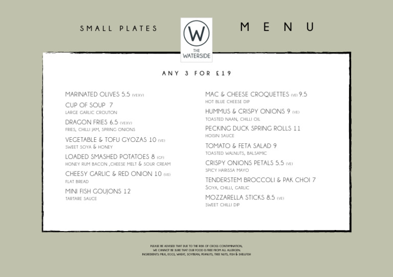 Small Plates Menu with Allergen Info | PDF | French Fries | Sauce