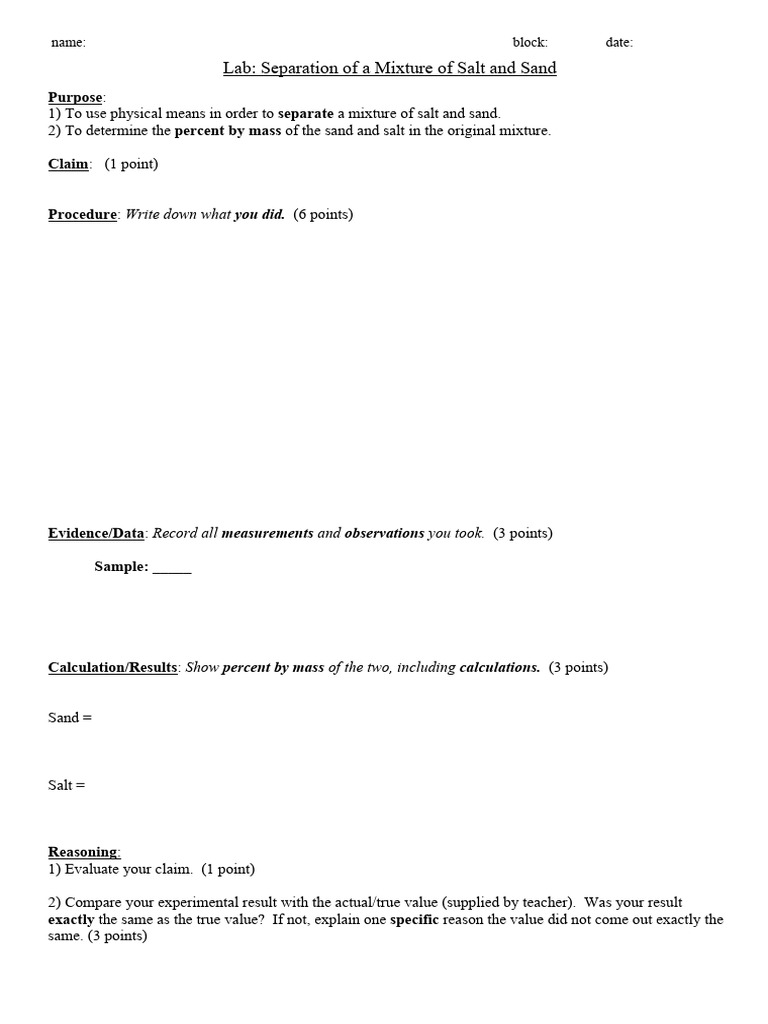 Lab Separation of Mixture | PDF