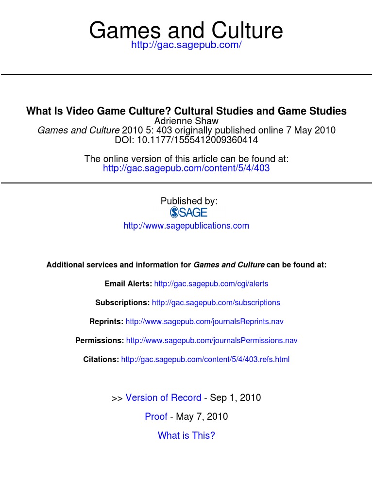 What Is Video Game Culture | PDF | Video Games | Cultural Studies