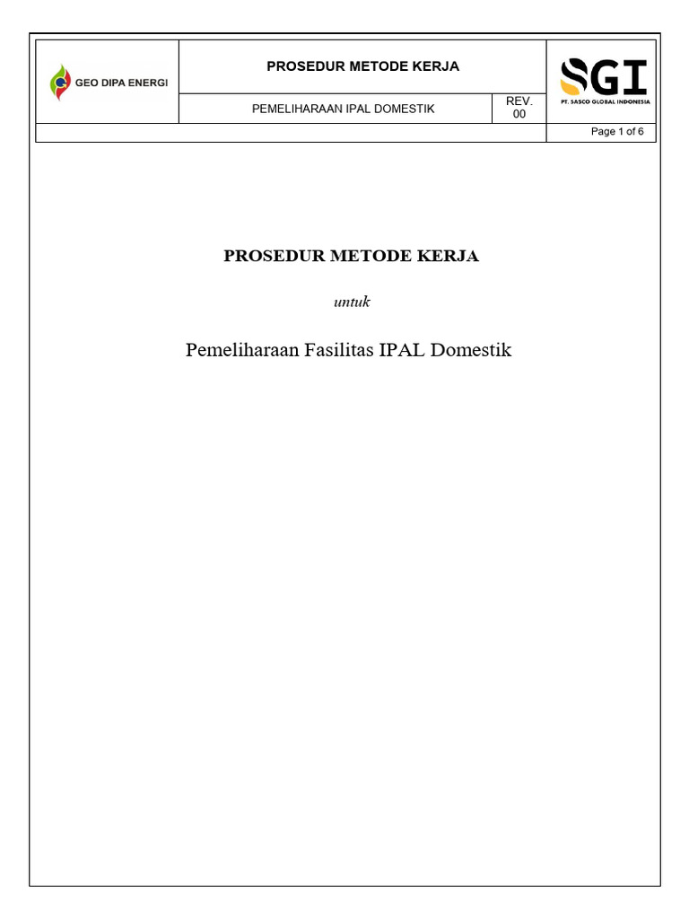 Pemeliharaan IPAL Domestik: Prosedur Kerja | PDF