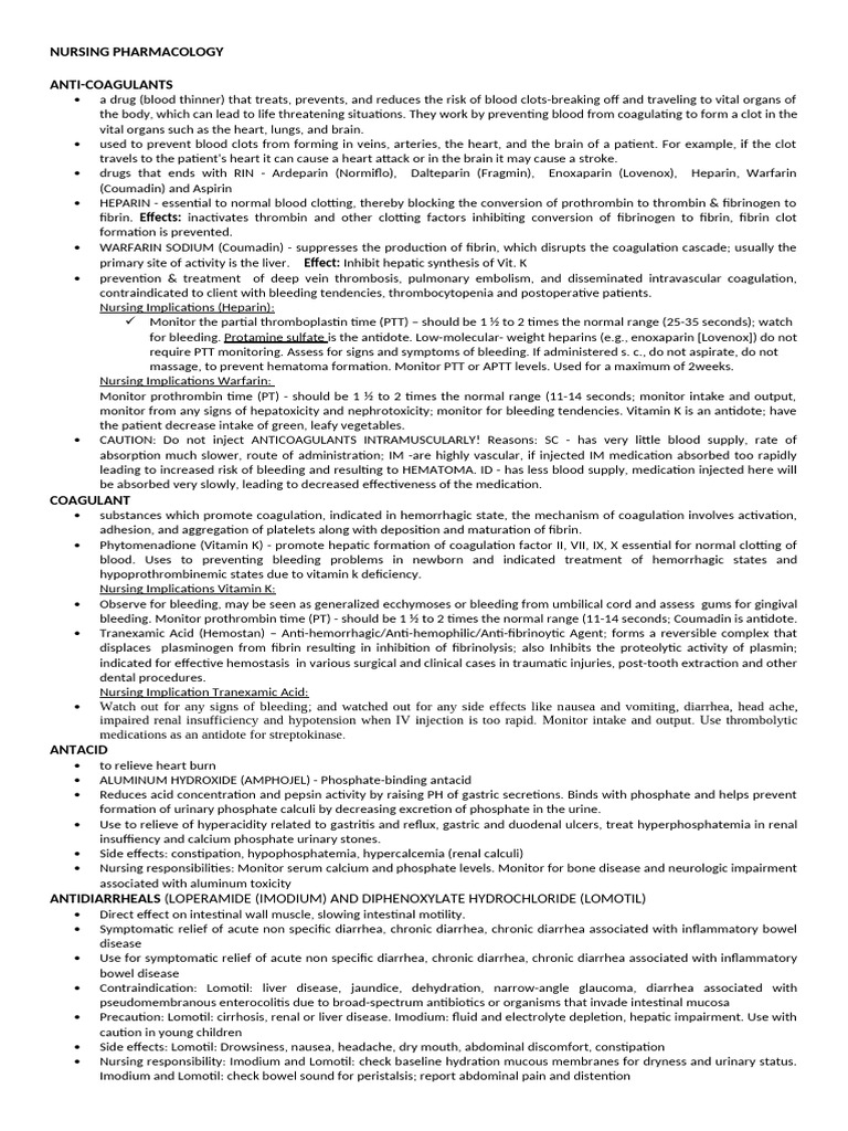 Nursing Pharmacology Pdf Coagulation Hyperthyroidism