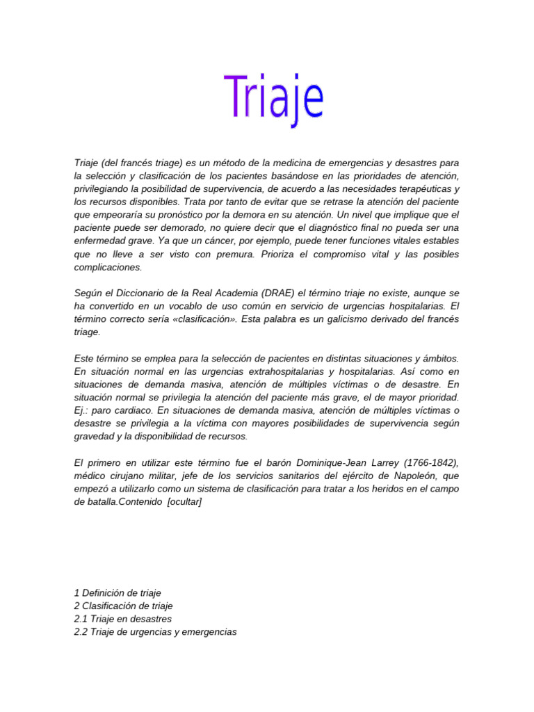 Definición y Clasificación del Triage Médico | PDF | Especialidades ...