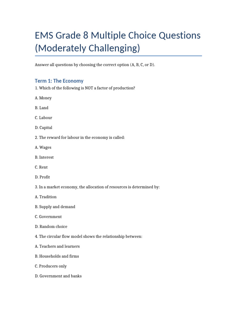 Grade 8 EMS MCQ Exam Questions | PDF | Debits And Credits | Expense