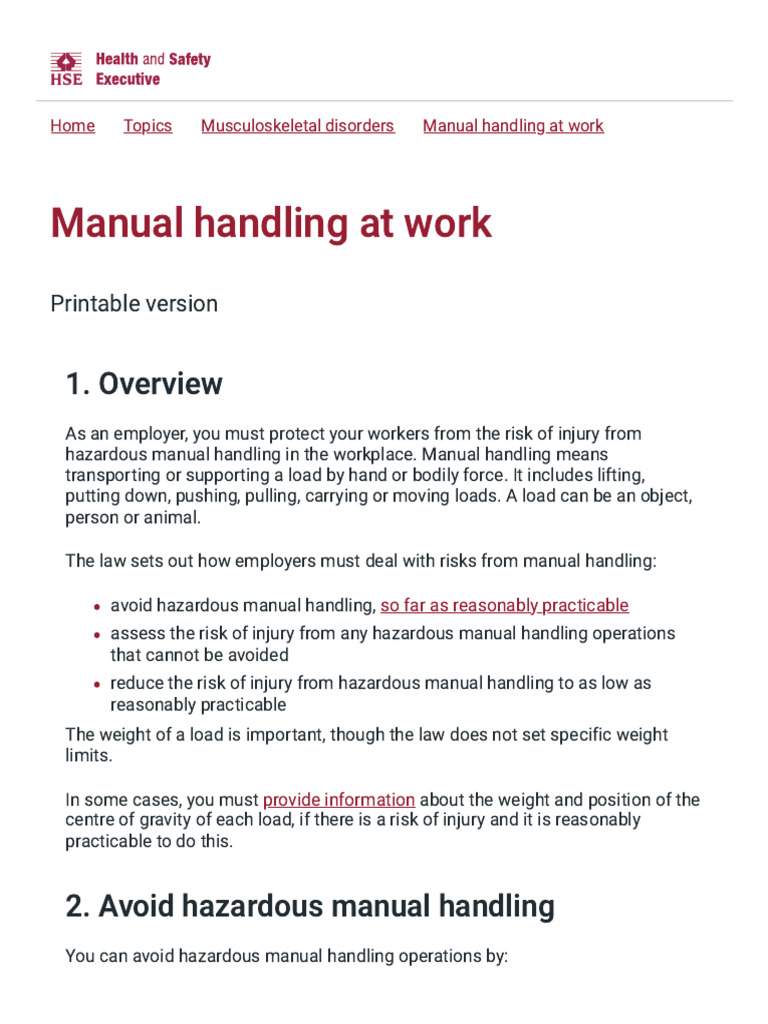 Manual Handling Safety Guidelines | PDF
