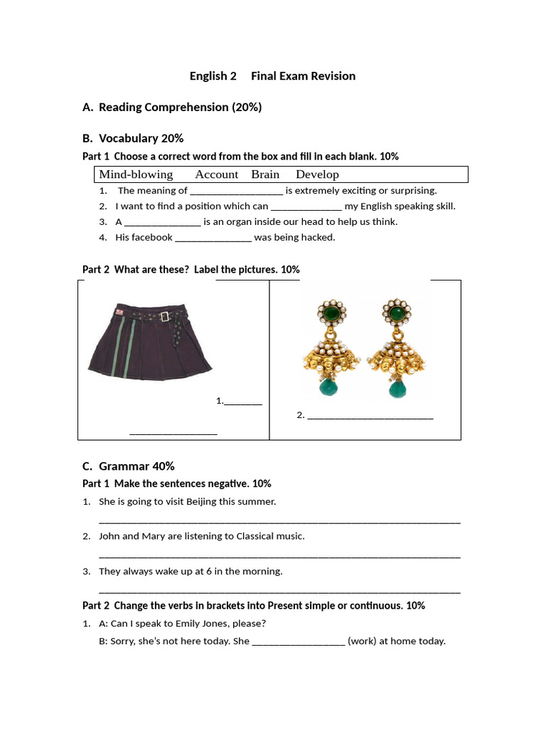 Eng 2 Final Exam Revision | PDF | English Language | Languages