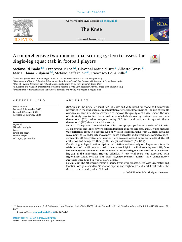 2D Scoring System for Single-Leg Squat | PDF | Effect Size | Statistics