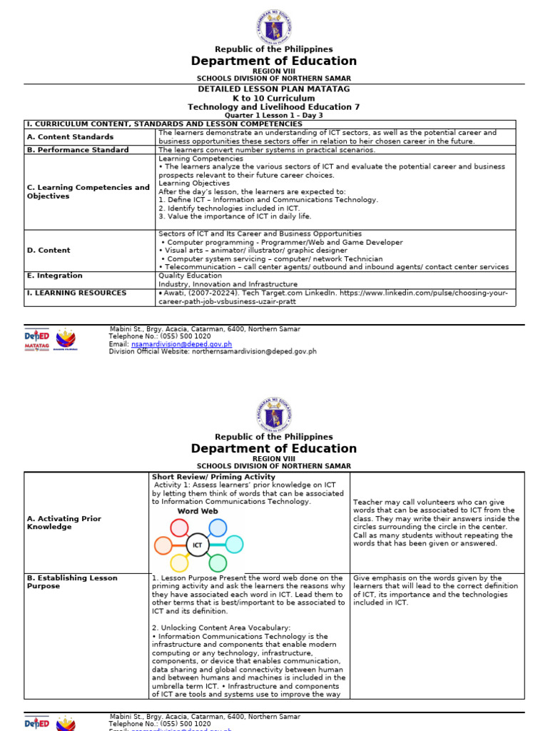 DETAILED LESSON PLAN MATATAG g7 q1 w1 | PDF | Educational Technology ...