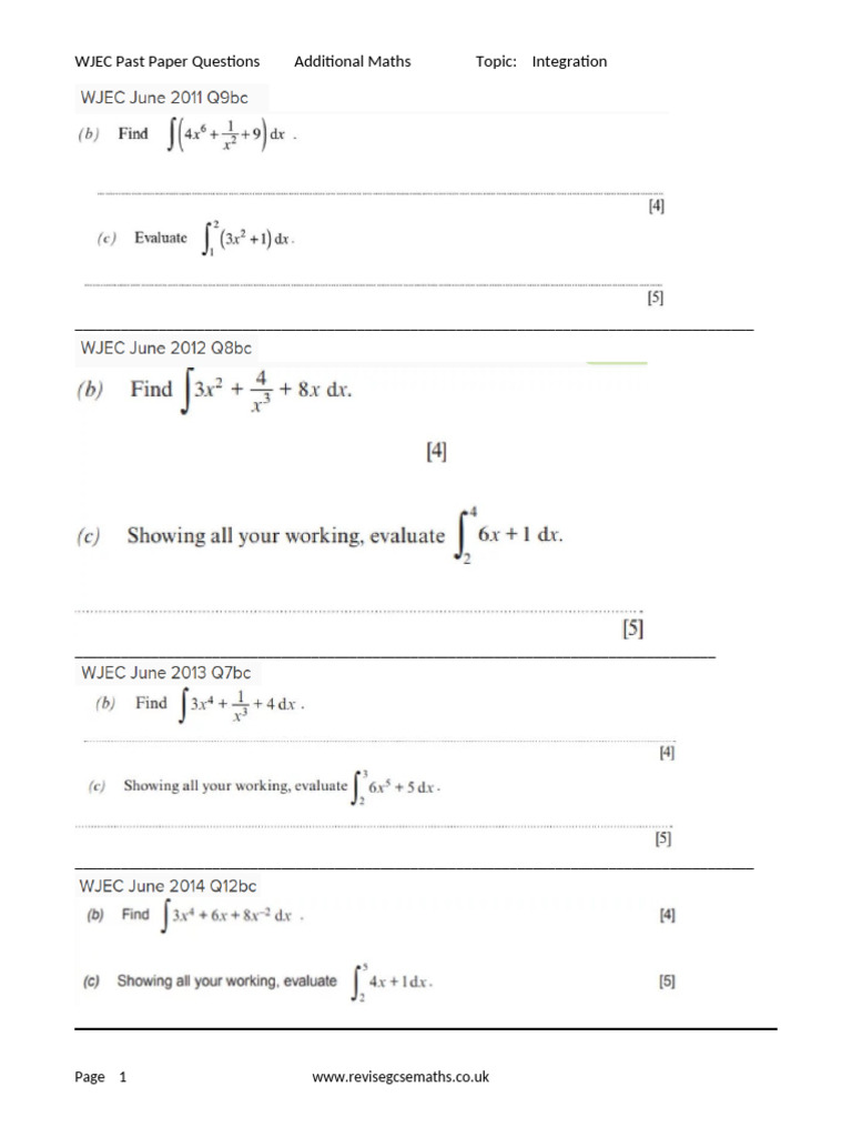 Integration WJEC PP Questions | PDF