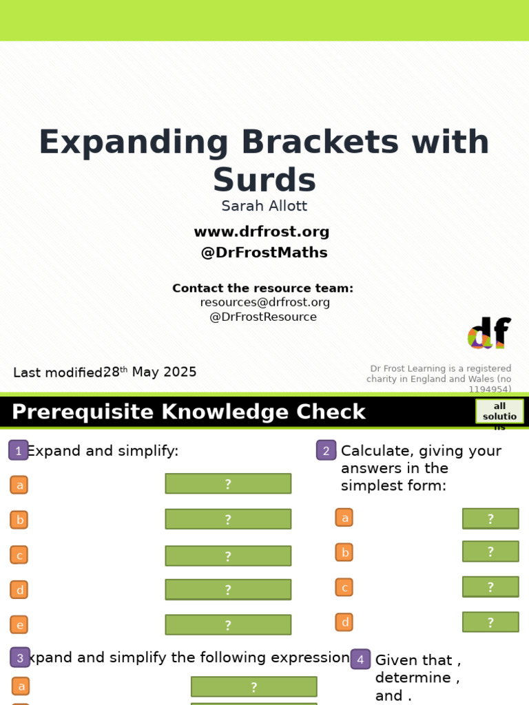 Expanding Brackets with Surds Guide | PDF | Square Root | Area