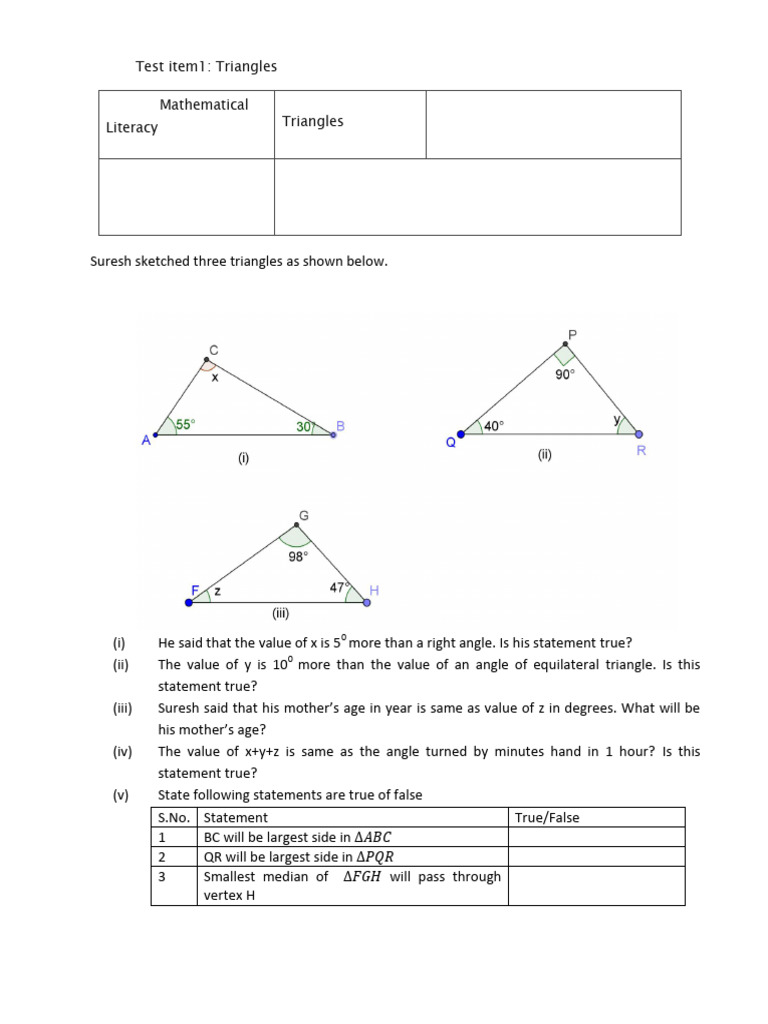 Triangles: Properties and Problems for VII | PDF | Triangle | Area