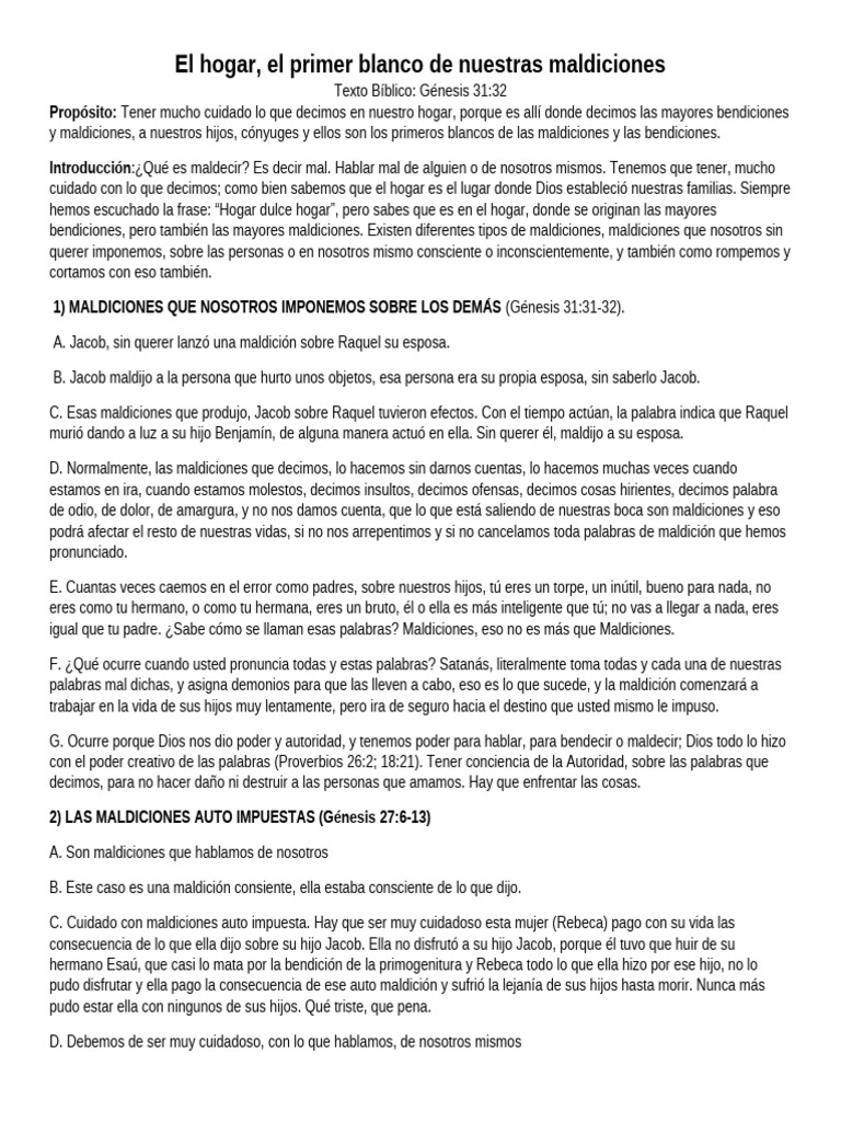Cuidado con las Palabras en el Hogar | PDF | Jacob | Maldición