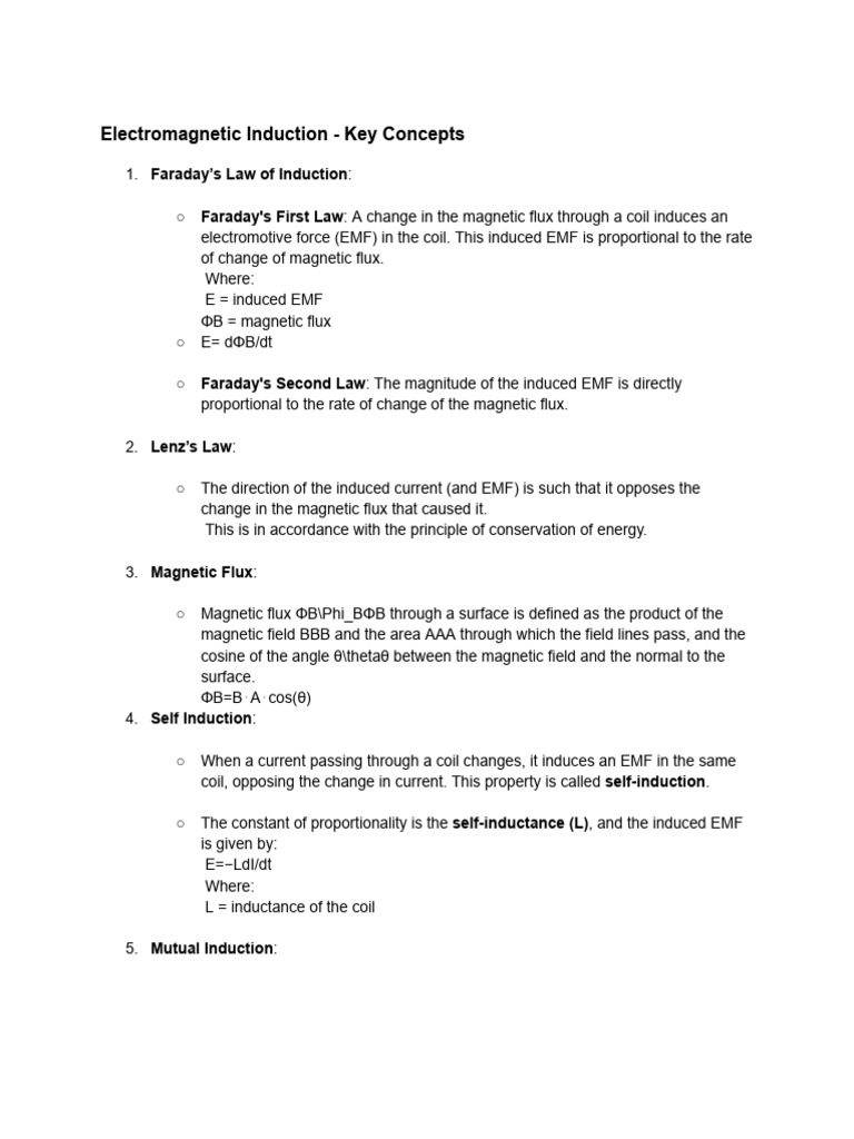 Electromagnetic Induction - Key Concepts | PDF | Electromagnetic Induction | Inductor