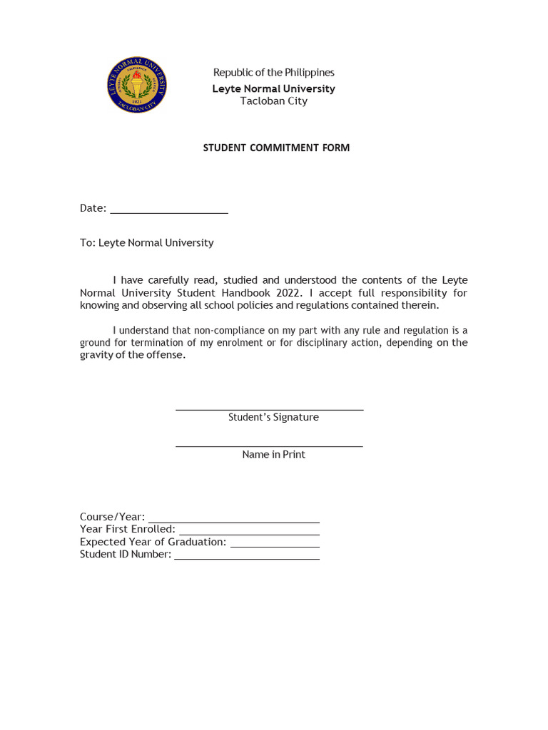VPSD Student Commitment Form | PDF