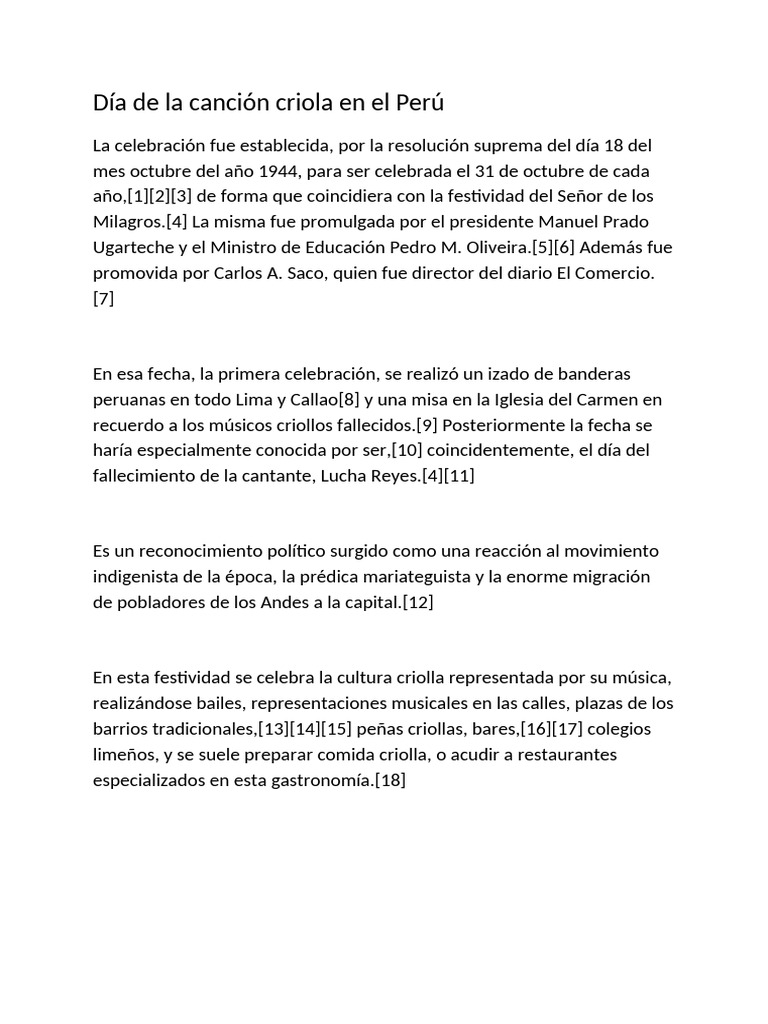 Día de La Canción Criola en El Perú | PDF