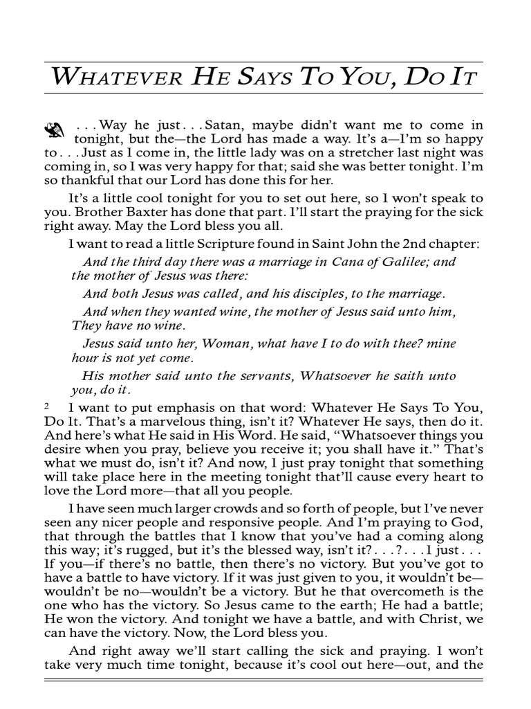 53-0601 Whatever He Says To You Do It VGR | PDF | Jesus | God The Father