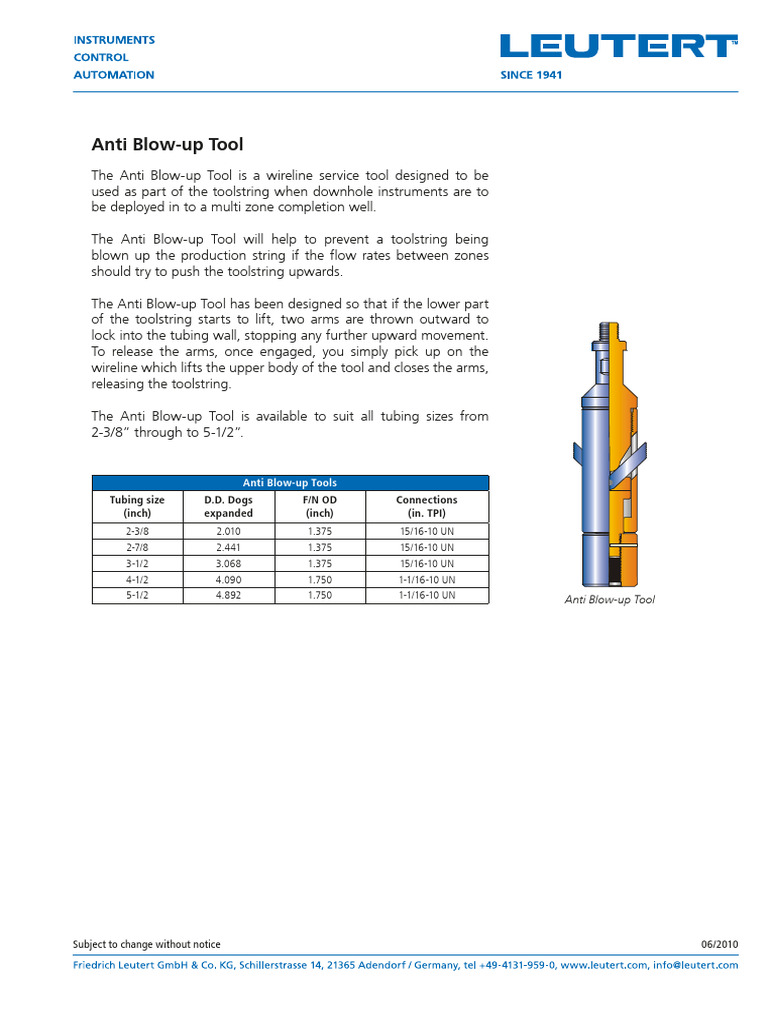 Anti Blow-up Tool for Wireline Services | PDF