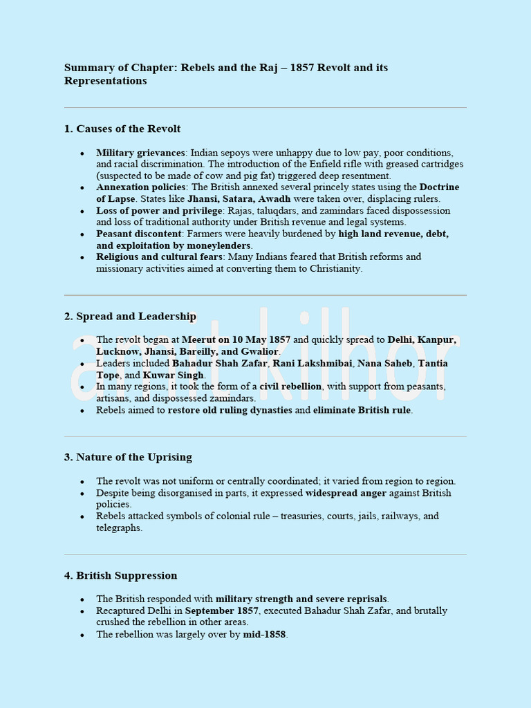 Summary Chapter 2 History | PDF | Indian Rebellion Of 1857 | British India