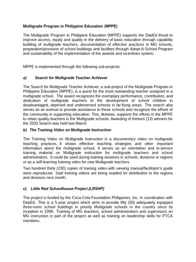 Multigrade Program in Philippine Education | PDF | Distance Education ...