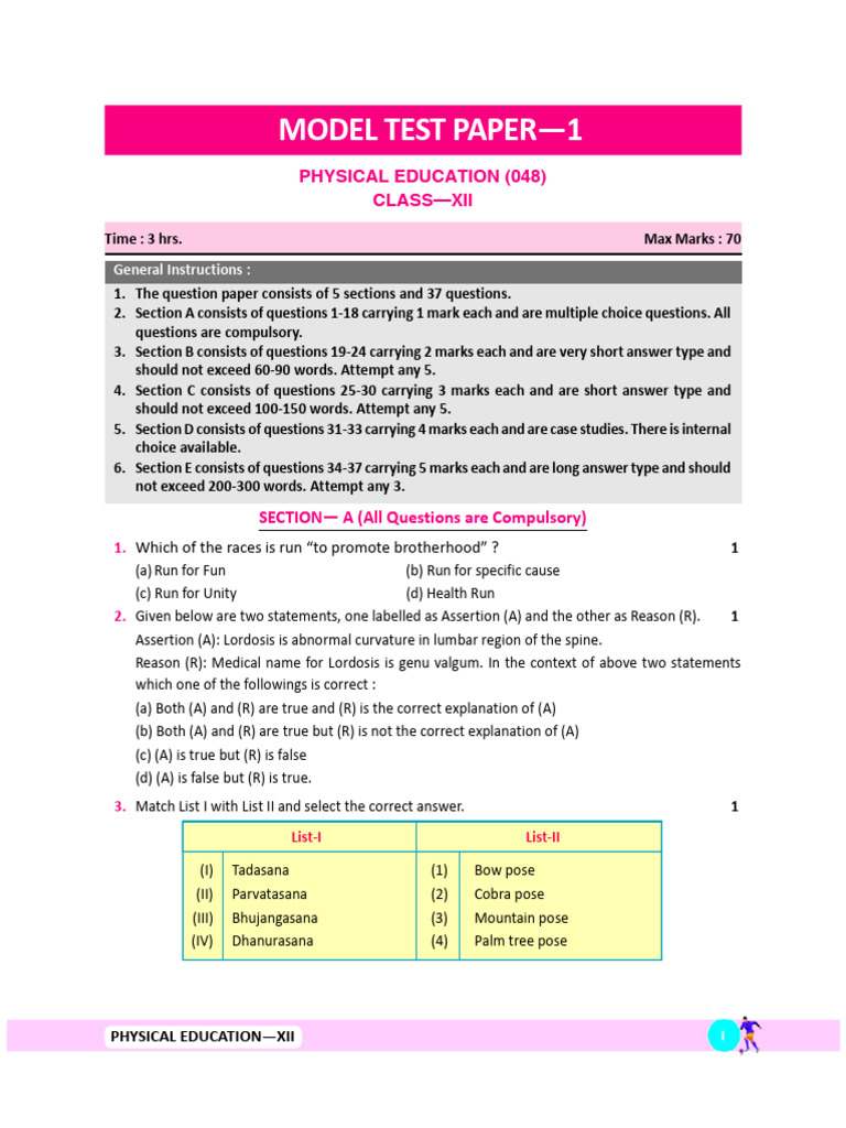 SP Physical Education 12 Sample Paper | PDF | Hypertension | Nutrients
