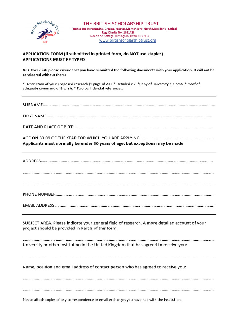 BST Application Form Guidelines | PDF | Educational Stages