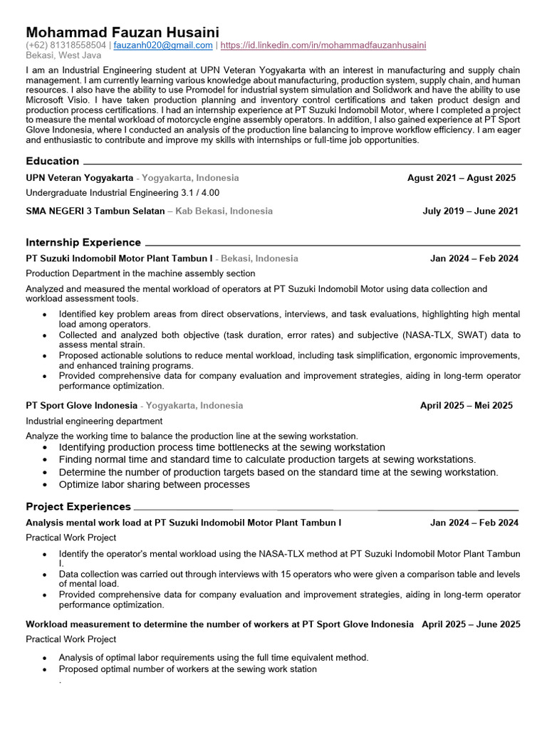 Curriculum Vitae - Mohammad Fauzan-1 | PDF | Workload | Business
