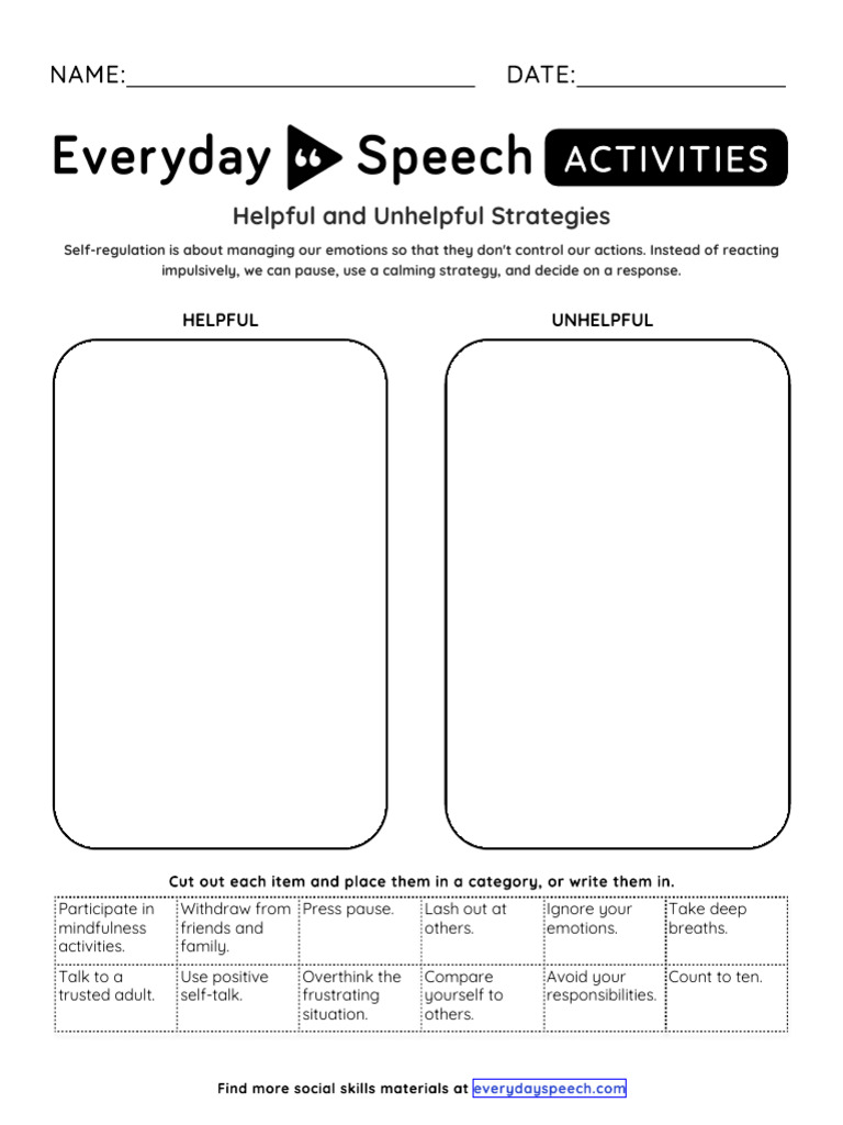 Interactive Worksheet - Helpful and Unhelpful Strategies | PDF