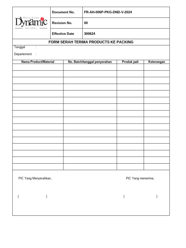 Form Serah Terima Packing | PDF