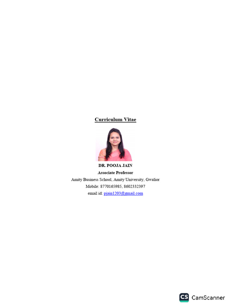 Curriculum Vitae Dr. Pooja Jain June 2025 | PDF | Stock Market | Macroeconomics