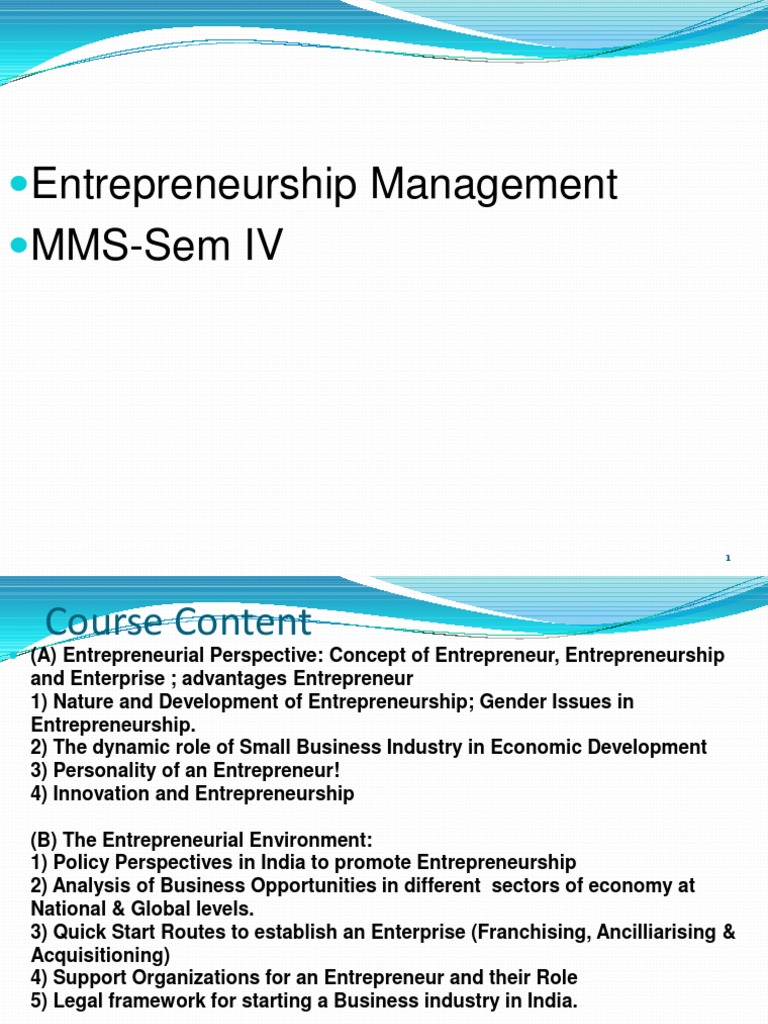 Entrepreneurship Management Mms-Sem Iv | PDF | Franchising ...