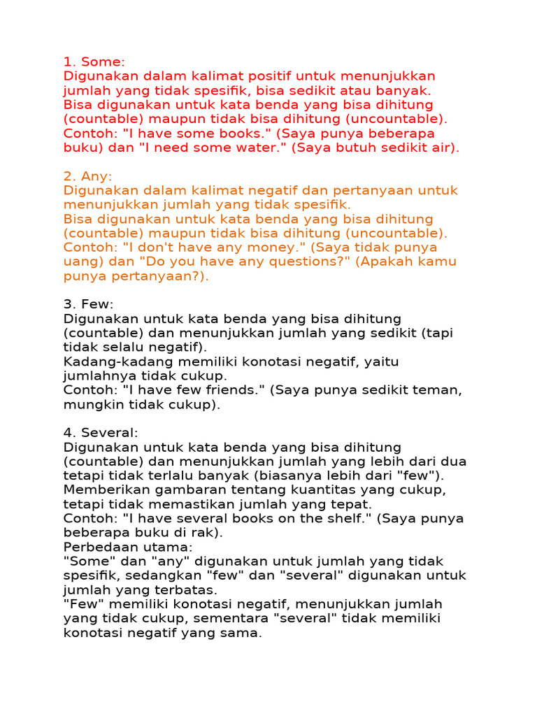 Perbedaan Penggunaan Some dan Several | PDF