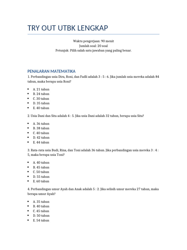 Try Out UTBK Lengkap 20 Soal | PDF