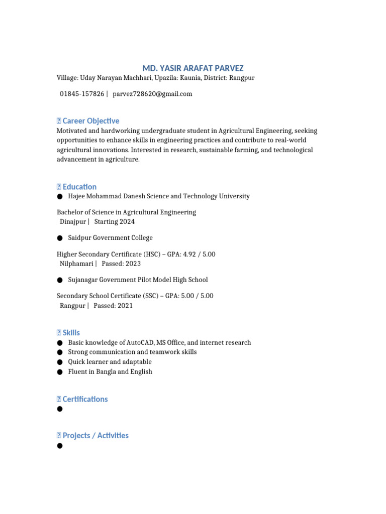 Yasir Arafat Parvez CV | PDF