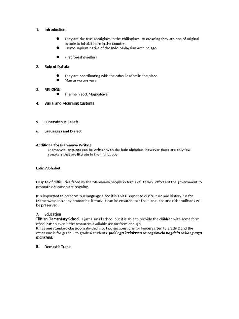 Mamanwa Culture and Education Overview | PDF
