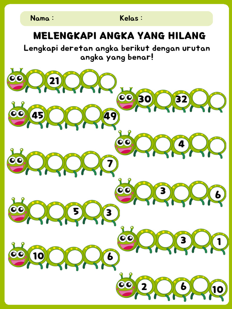 Lembar Kerja Melengkapi Urutan Angka | PDF