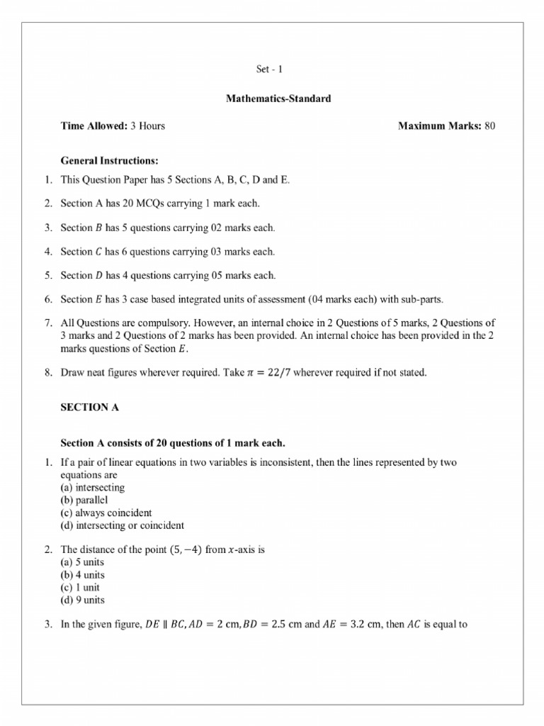 10th Maths Sample Paper | PDF