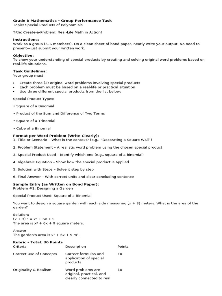 Group Performance Task: Polynomials | PDF | Factorization | Polynomial