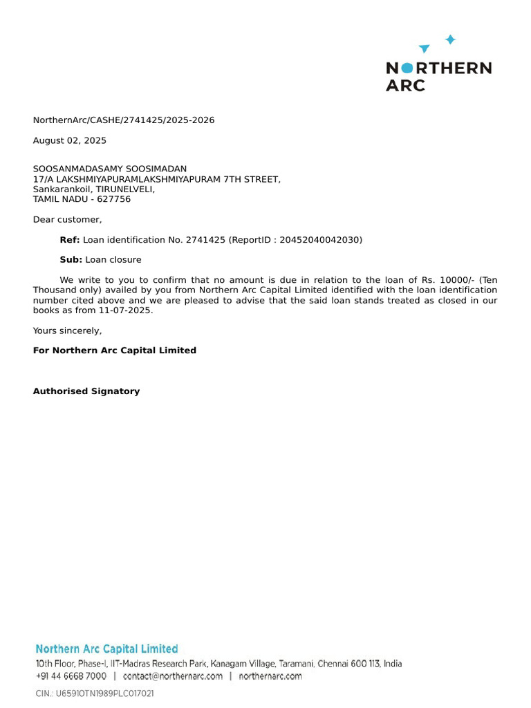 Loan Closure Confirmation Letter | PDF