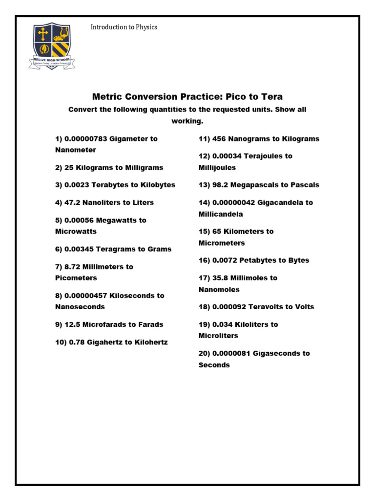 Metric Conversion Practice Worksheet | PDF