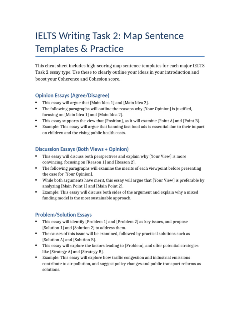IELTS Writing Task 2 Map Templates | PDF | Essays | Reason